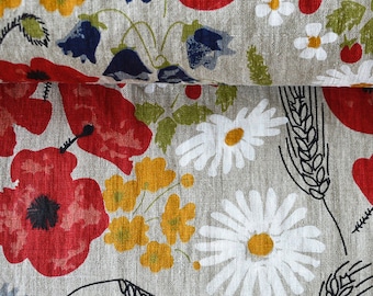 Softened Floral Pattern Linen Fabric, Medium Weight Linen With Flowers ...