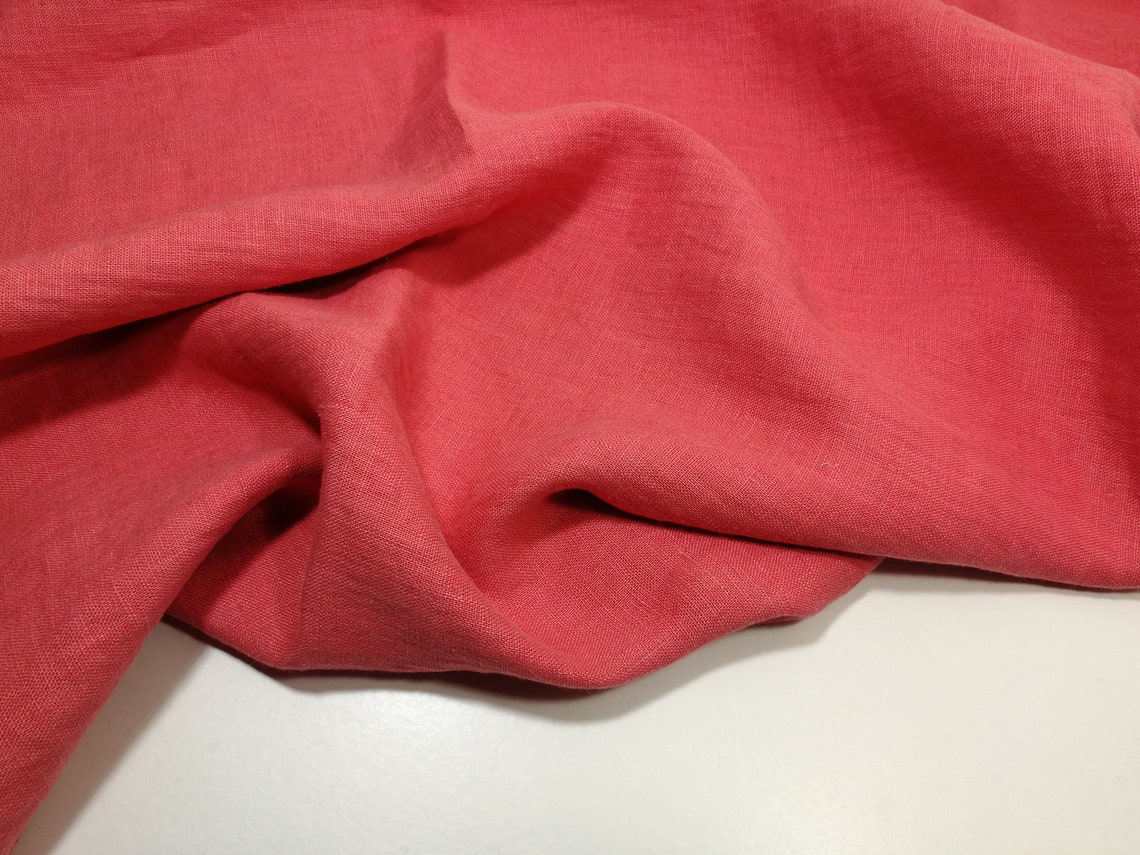 Softened Linen Fabric, Living Coral Color Linen, Washed Linen for ...