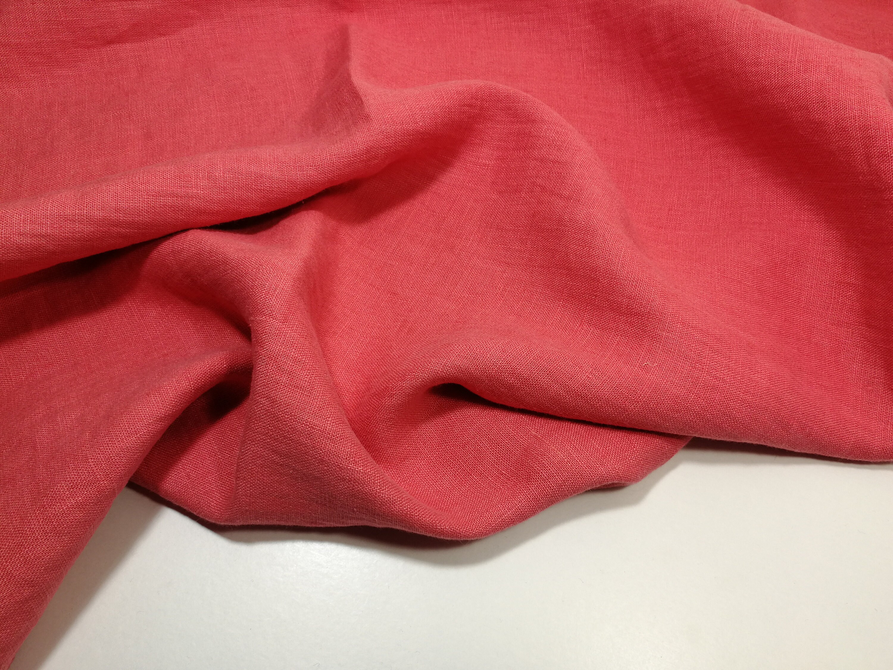 Softened linen fabric living coral color linen washed linen | Etsy