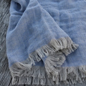 Double Sided Linen Blanket, Fringed Linen Blanket, Linen Throw, Light ...