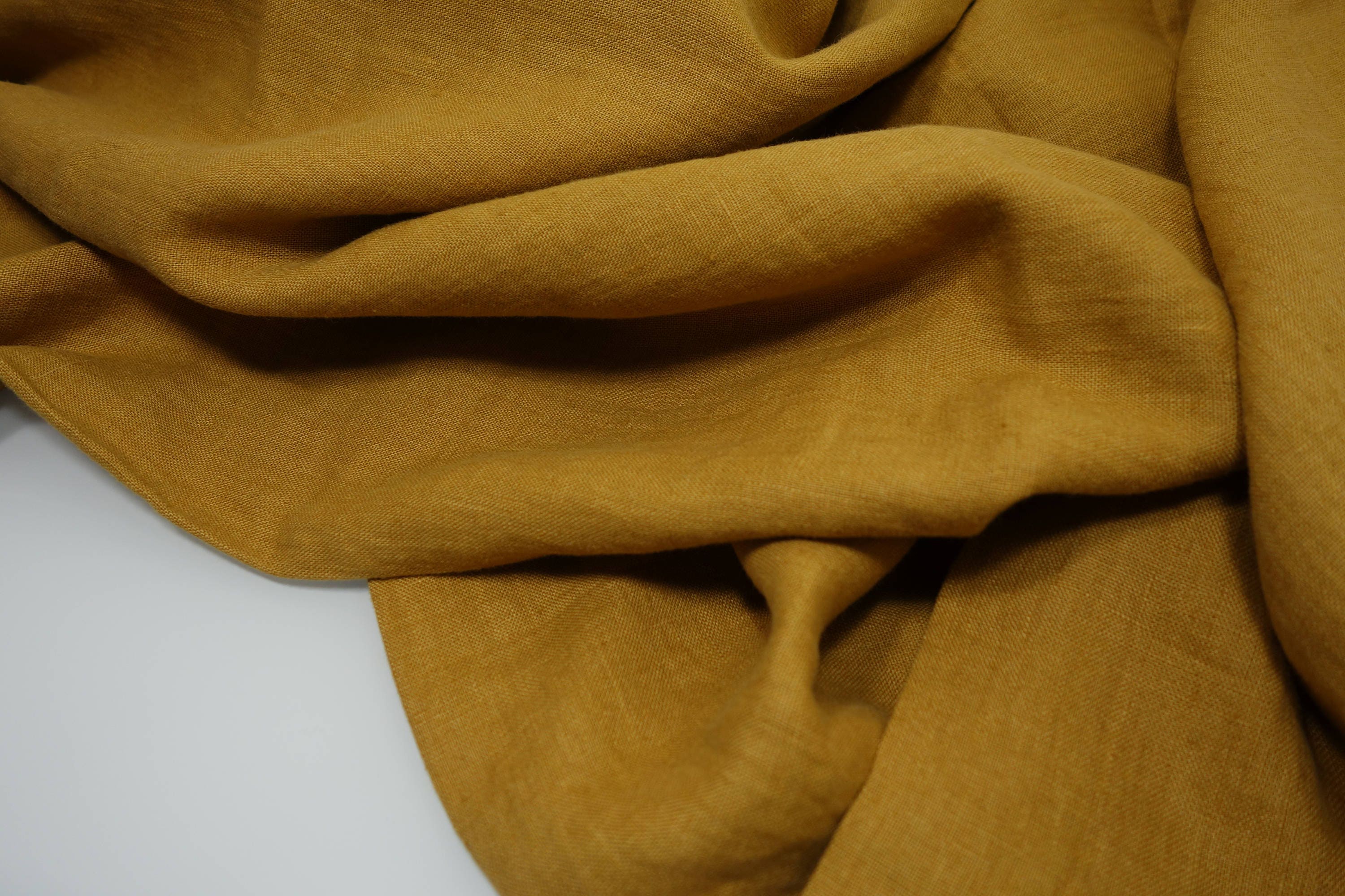Softened Pure Linen Fabric Mustard Color Linen Medium Weight | Etsy