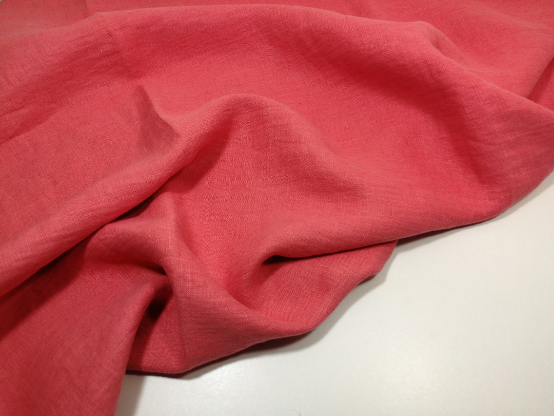 Softened Linen Fabric, Living Coral Color Linen, Washed Linen for ...