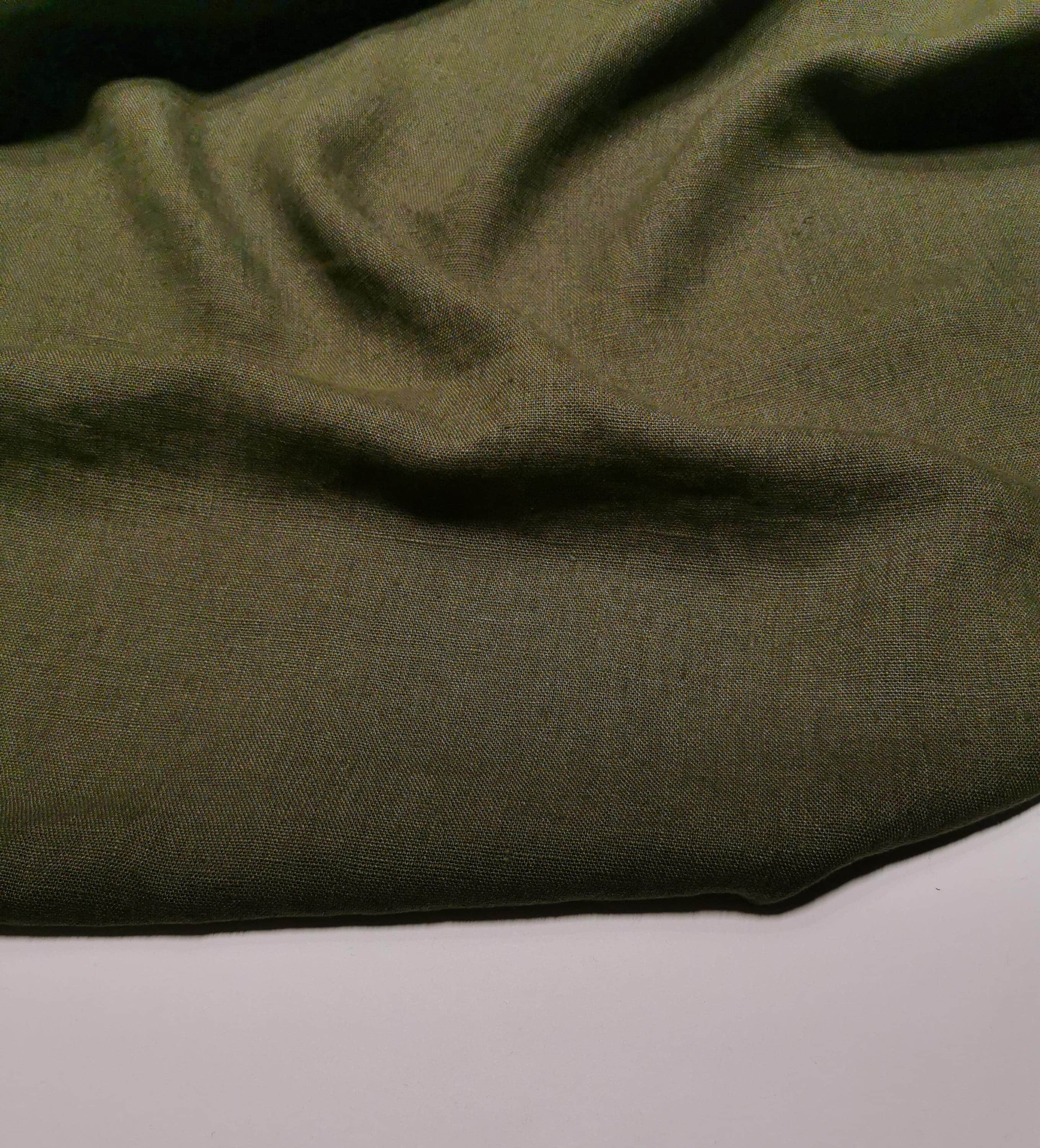 Softened Pure Linen Fabric, Dark Moss Green Linen, QUITE HEAVY Washed ...