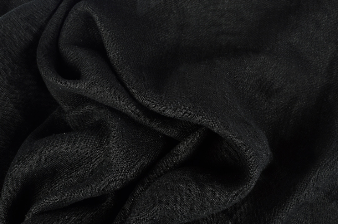 Softened Thin Linen Fabric, 95 GSM, Washed Pure Linen, Black Linen ...