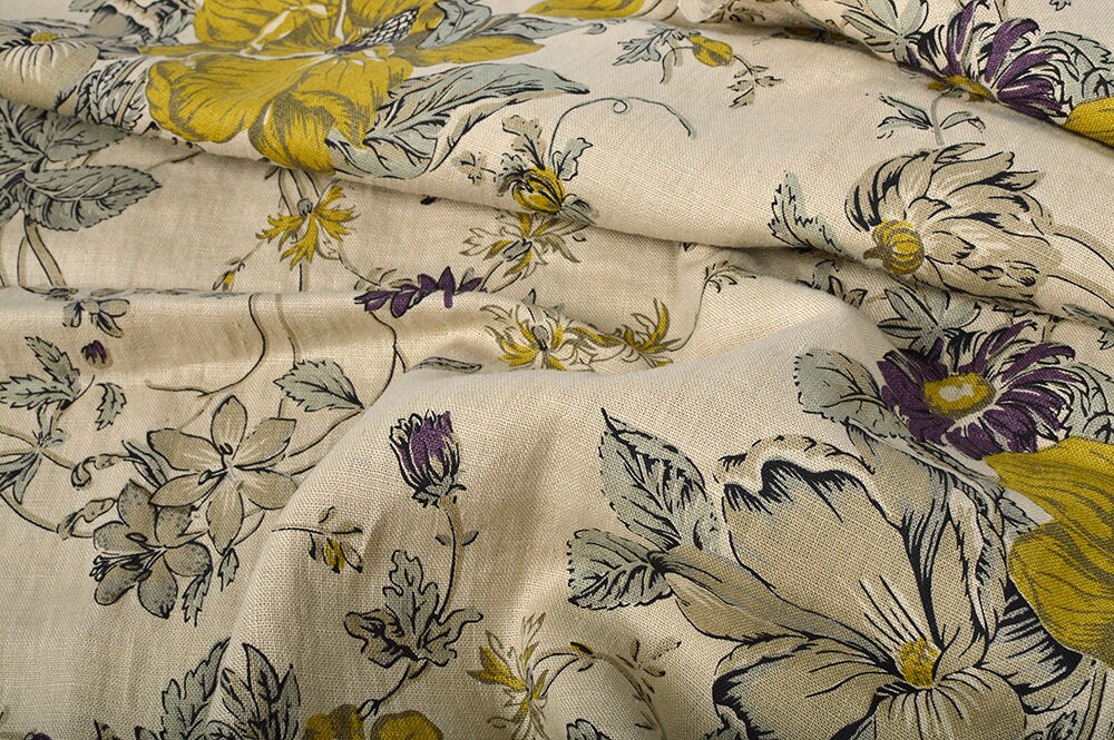 Softened Floral Pattern Linen Fabric Medium Weight Linen With - Etsy