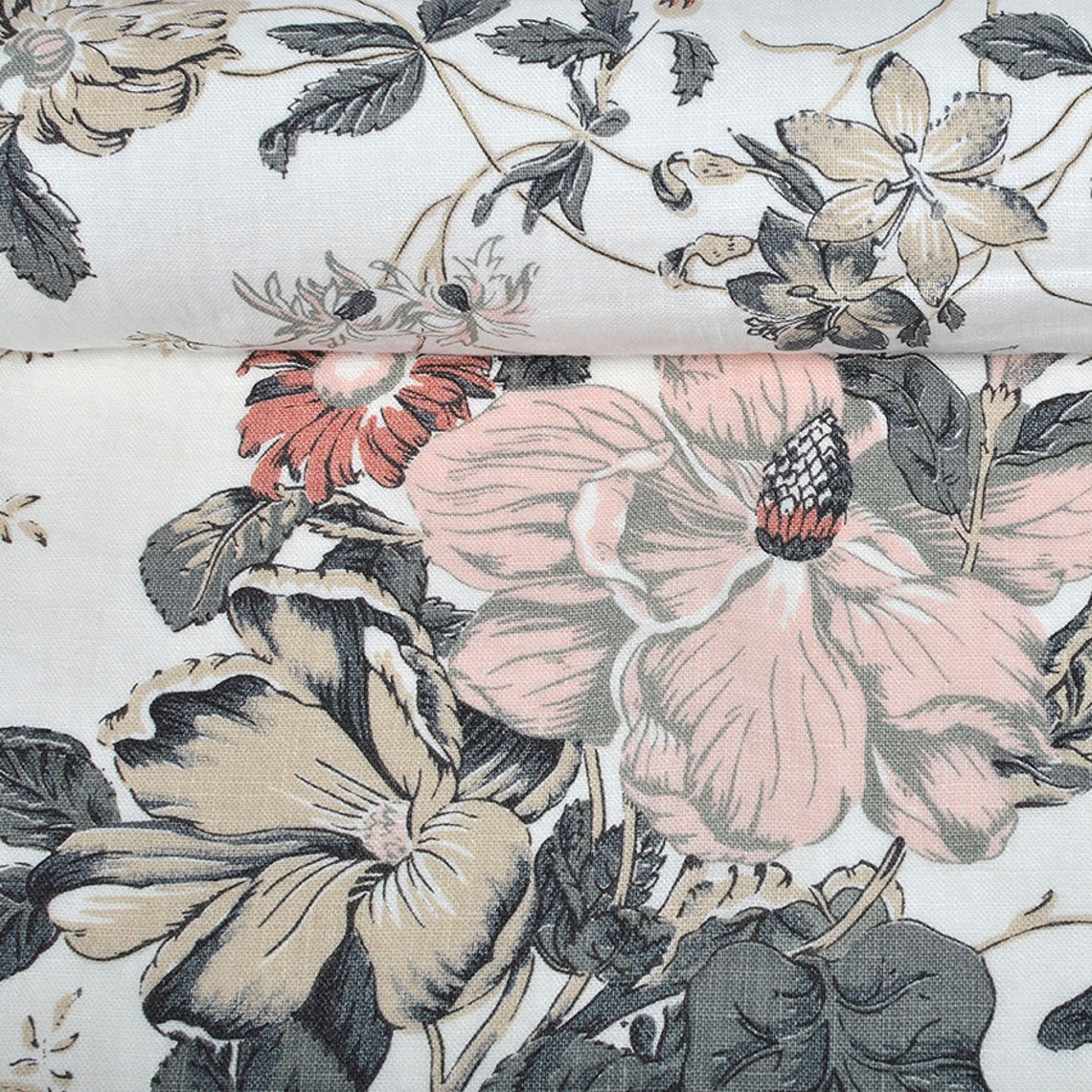 Softened Floral Pattern Linen Fabric Medium Weight Linen With | Etsy