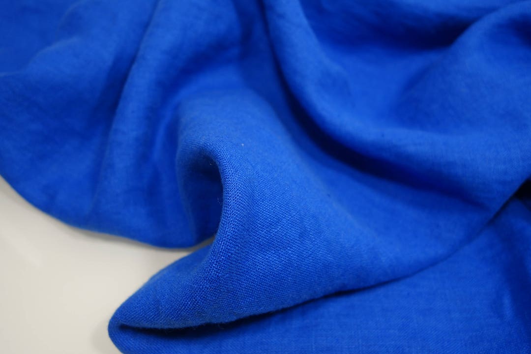 Linen Fabric, Washed Linen, 190gsm, Bright Royal Blue Color. Linen ...
