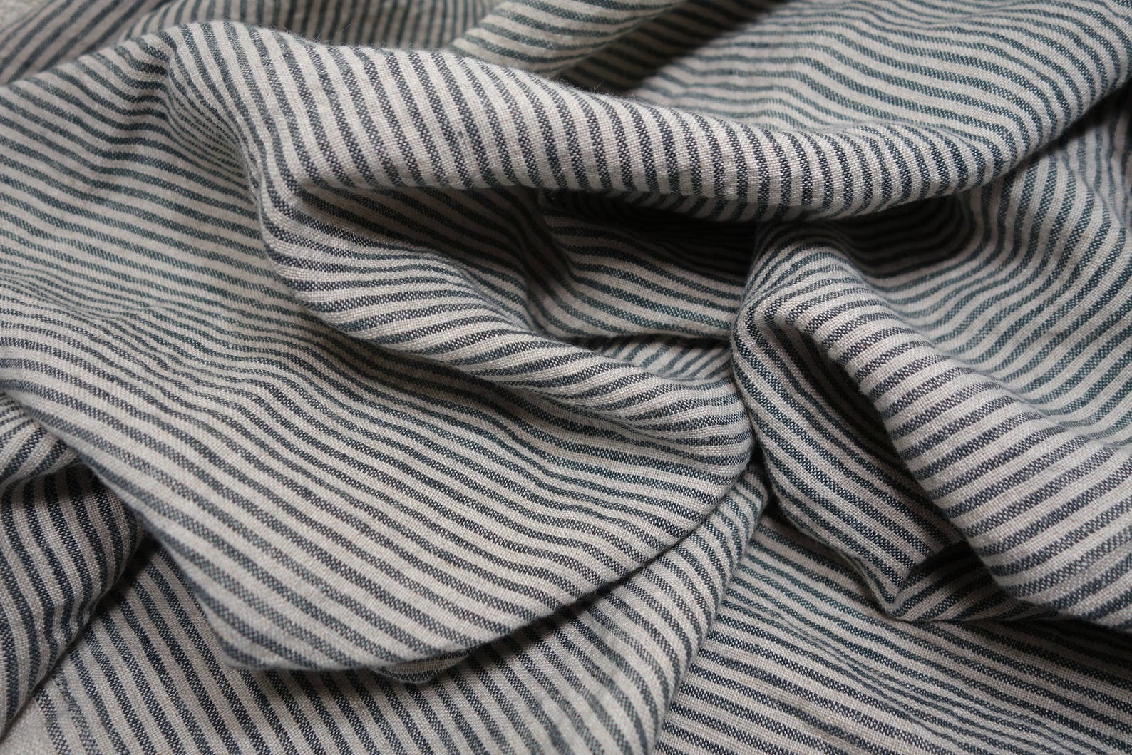 Softened Pure Linen Fabric Natural Gray Striped Linen Fabric | Etsy