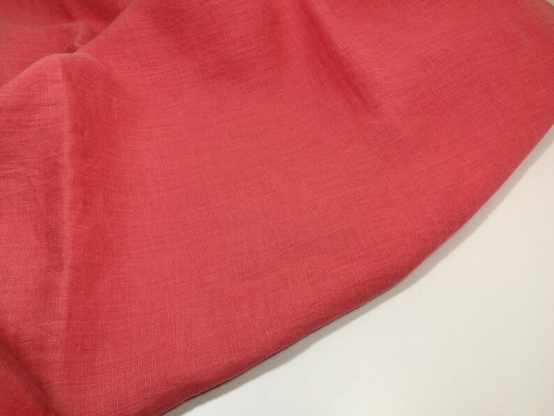 Softened linen fabric living coral color linen washed linen | Etsy