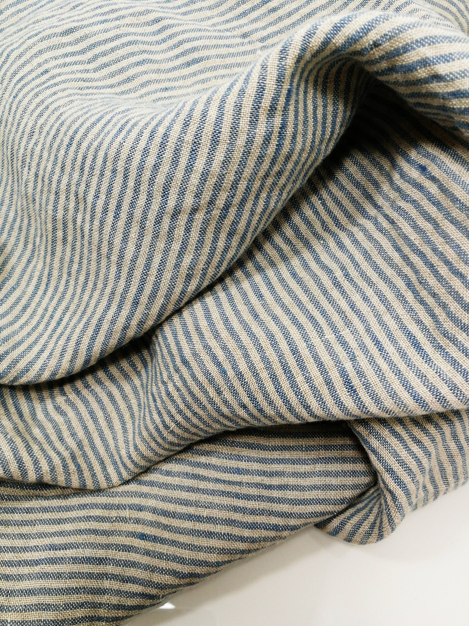 Softened Pure Linen Fabric Natural Blue Striped Linen Fabric - Etsy