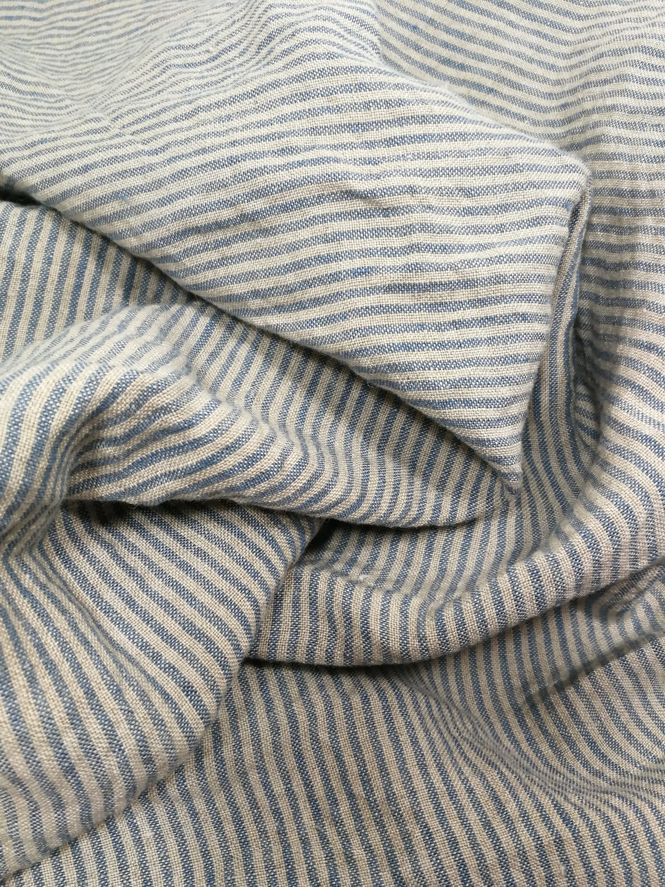 Softened Pure Linen Fabric Natural Blue Striped Linen Fabric - Etsy