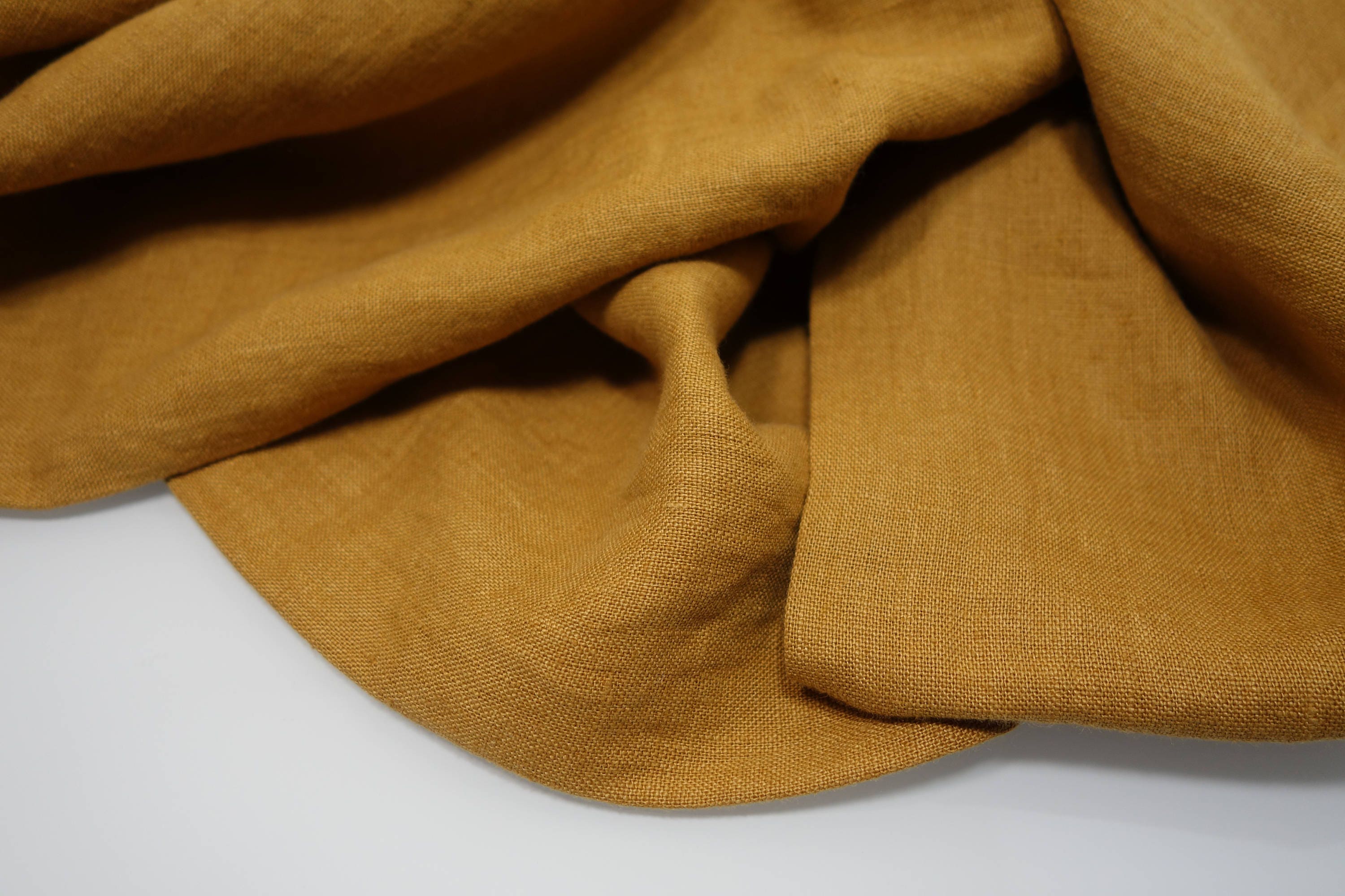 Softened Pure Linen Fabric Mustard Color Linen Medium Weight | Etsy