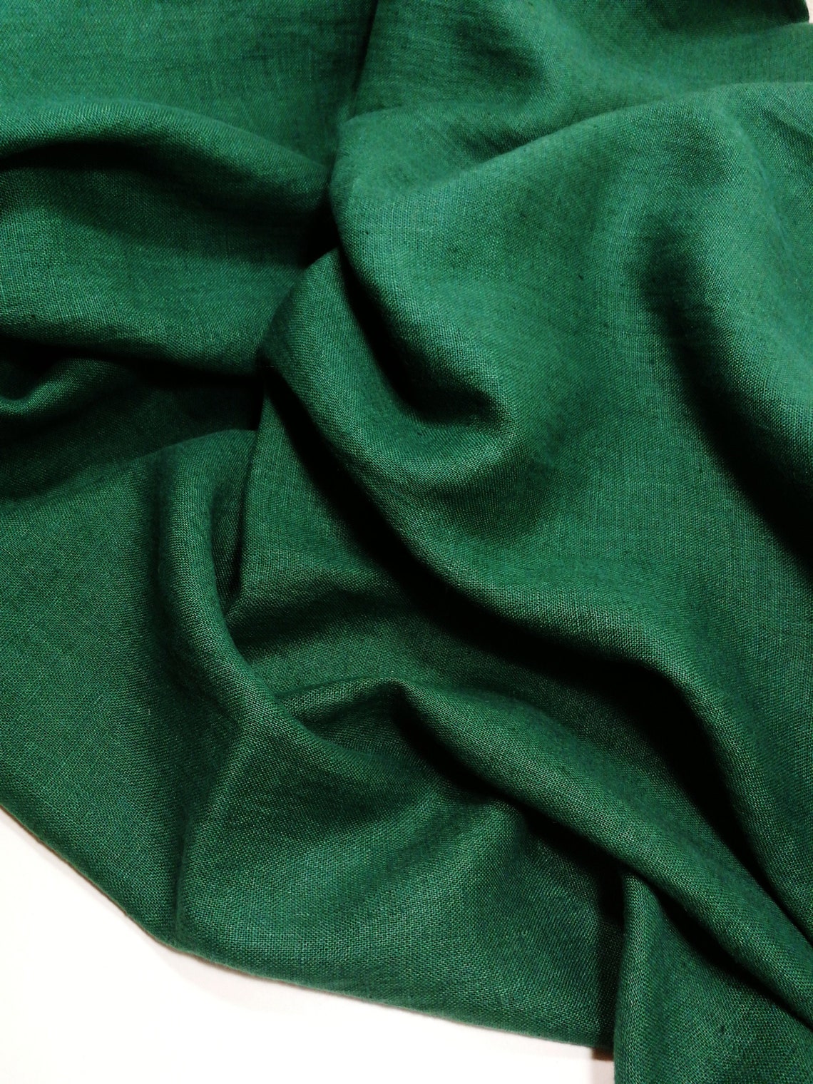Softened Pure Linen Fabric, Dark Green Linen, Medium Weight Pre-washed ...