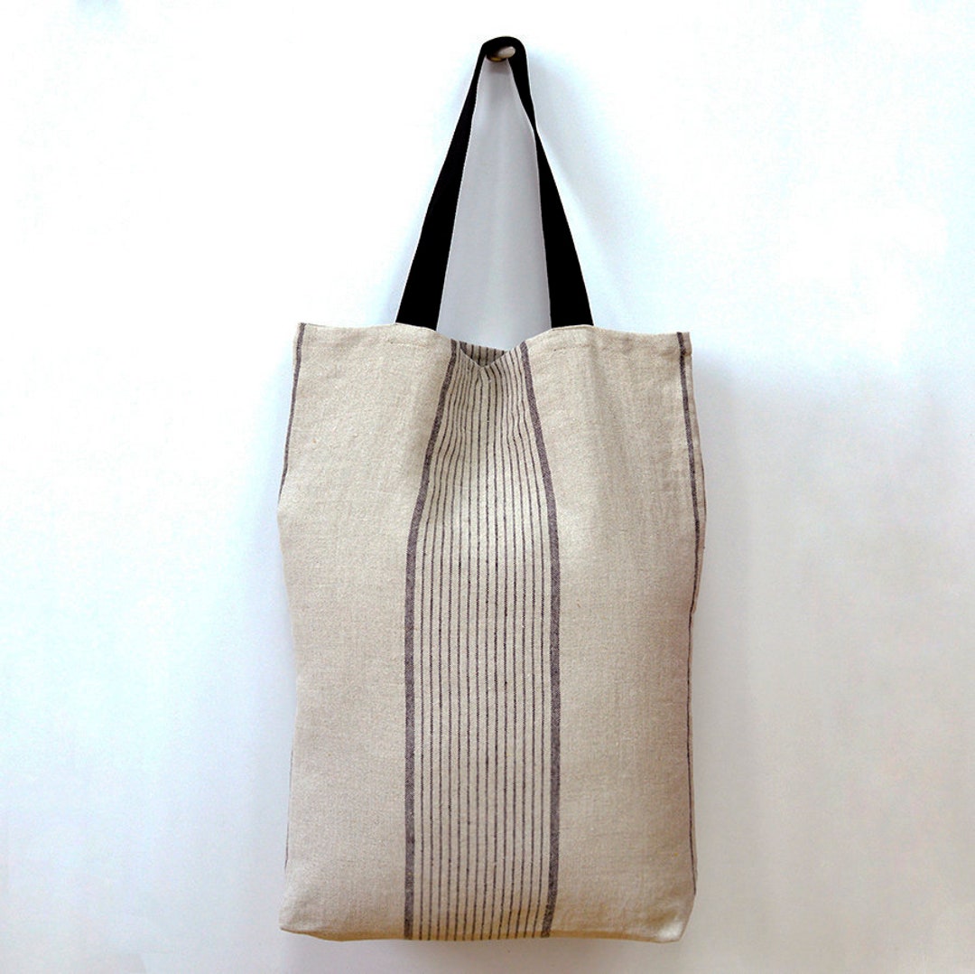 Large Linen Tote Bag, Pure Linen Shopping Bag, Grain Sack Tote Bag With ...