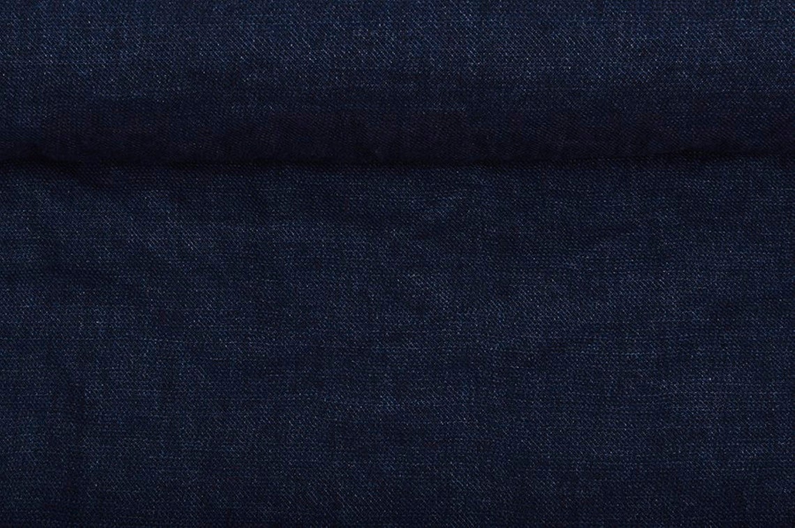 Softened Linen Wool Blend Fabric, Medium Weight Navy Blue Linen Wool ...