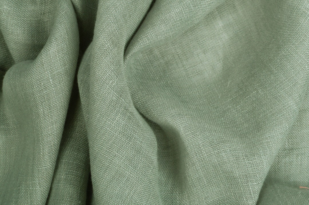 Softened Thin Linen Fabric, 95 GSM, Washed Pure Linen, Pale Green Linen ...