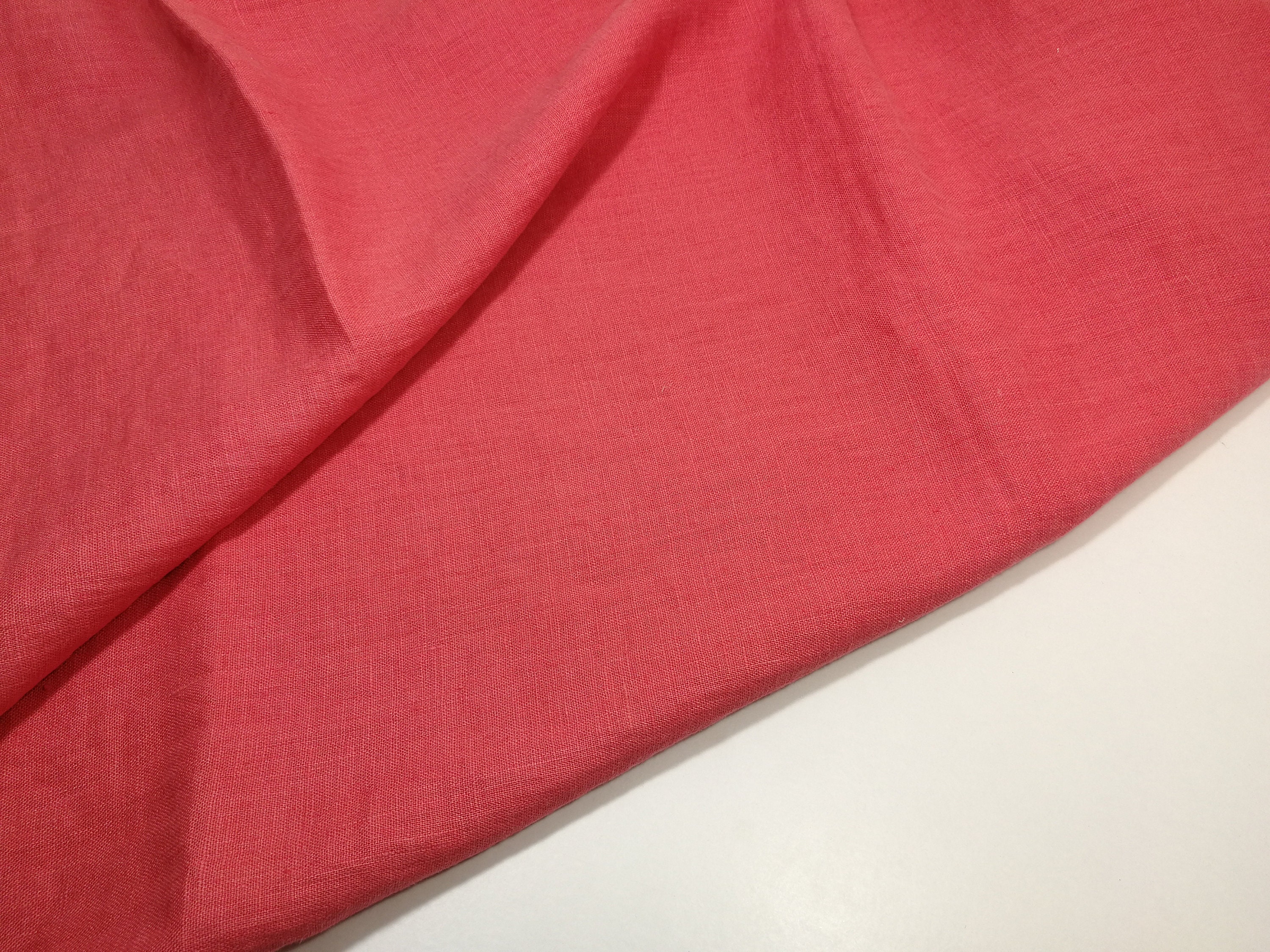 Softened linen fabric living coral color linen washed linen | Etsy