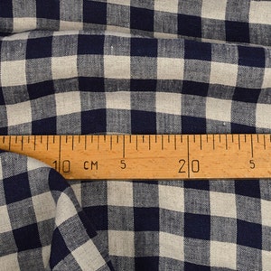 Checked Pure Linen Fabric, Blue Beige Gingham Checked Linen, 200 GSM ...
