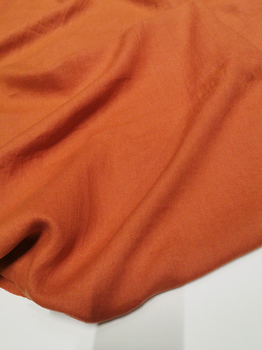 Softened Pure Linen Fabric, Terracotta Color Linen, Medium Weight ...