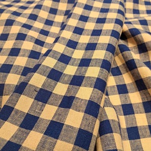 Checked Pure Linen Fabric, Blue Yellow Gingham Checked Linen, 195 GSM ...