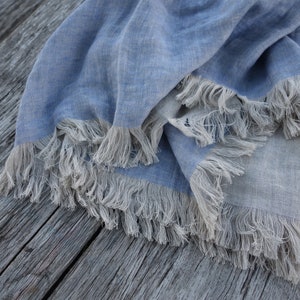Double Sided Linen Blanket, Fringed Linen Blanket, Linen Throw, Light ...