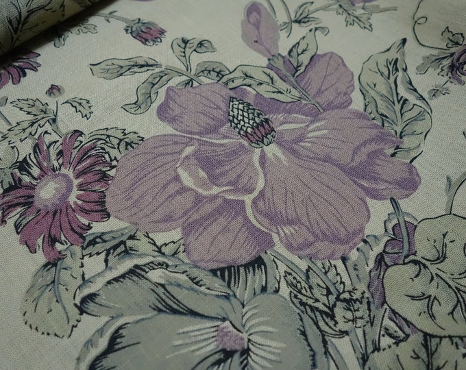 Softened Floral Pattern Linen Fabric, Medium Weight Linen With Flowers ...