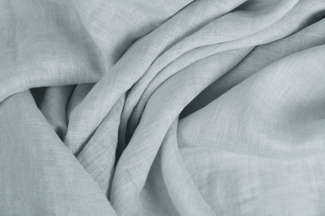 Softened Thin Linen Fabric, 95 GSM, Washed Pure Linen, Gray Blue Linen ...