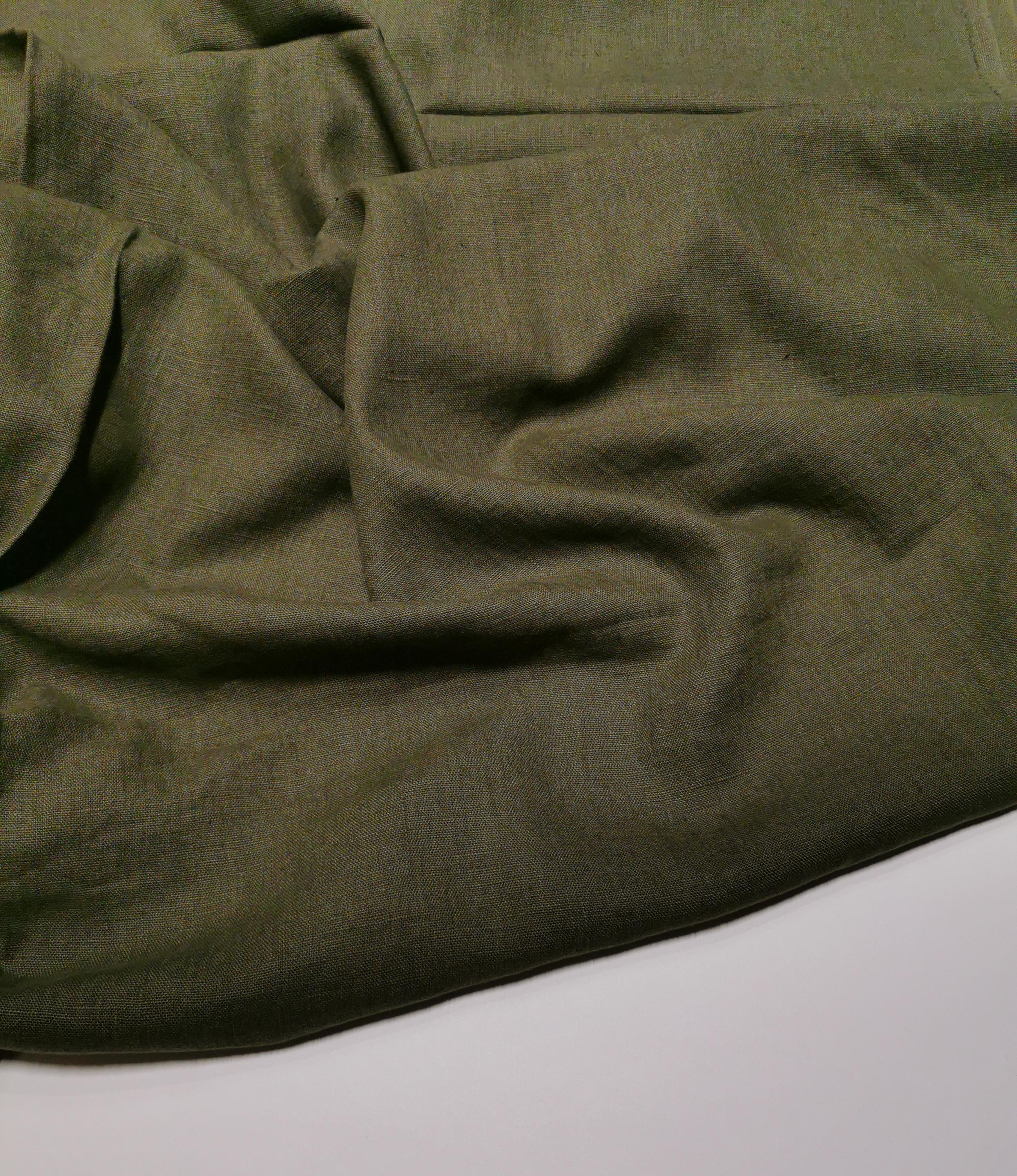 Softened Pure Linen Fabric, Dark Moss Green Linen, QUITE HEAVY Washed ...