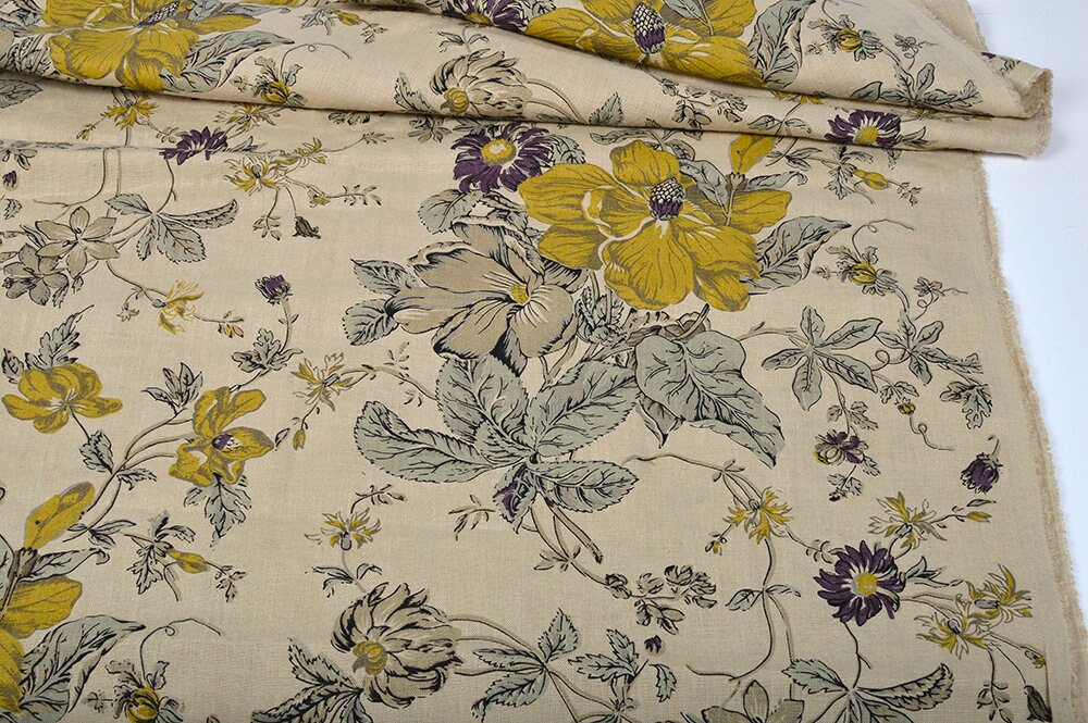 Softened Floral Pattern Linen Fabric Medium Weight Linen With - Etsy
