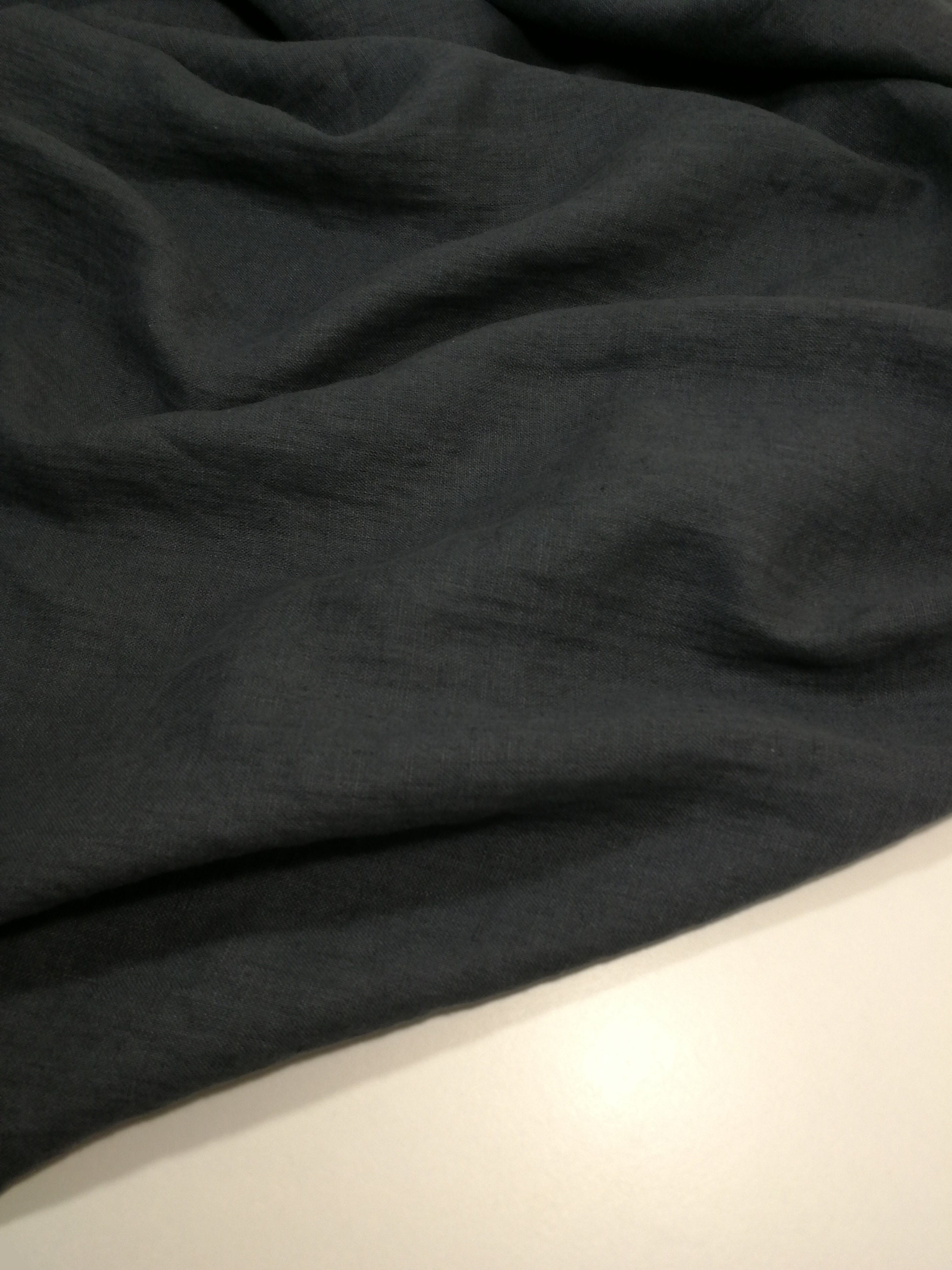 Softened linen fabric dark grey color linen washed linen for | Etsy