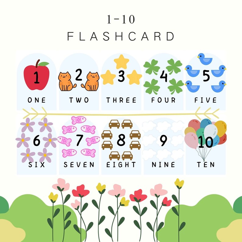 1-10 Number and Color Flashcards for Kids Digital Download Educational ...