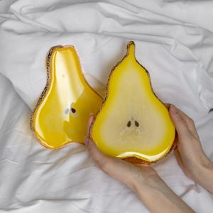 Yellow Resin Pear Coasters: Handmade Gold Glitter Trim Home Decor - Etsy