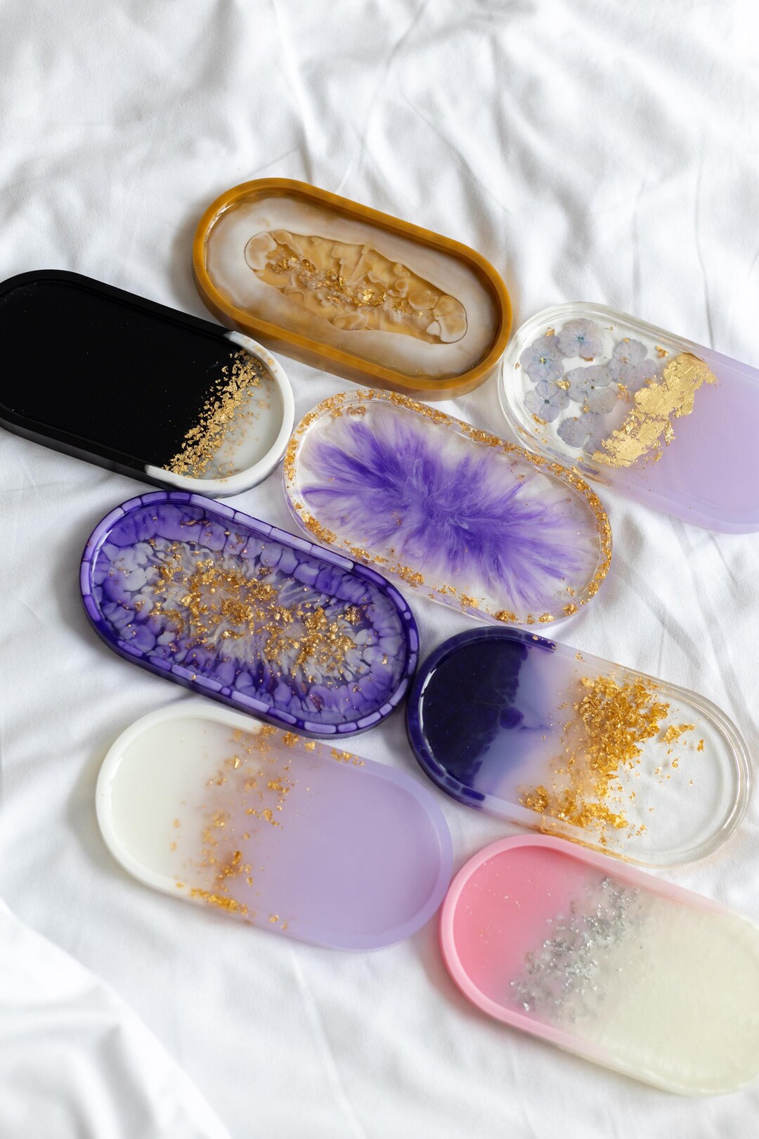 Resin Oval Trinket Tray: Handmade Epoxy Tray With Gold Leaf - Etsy