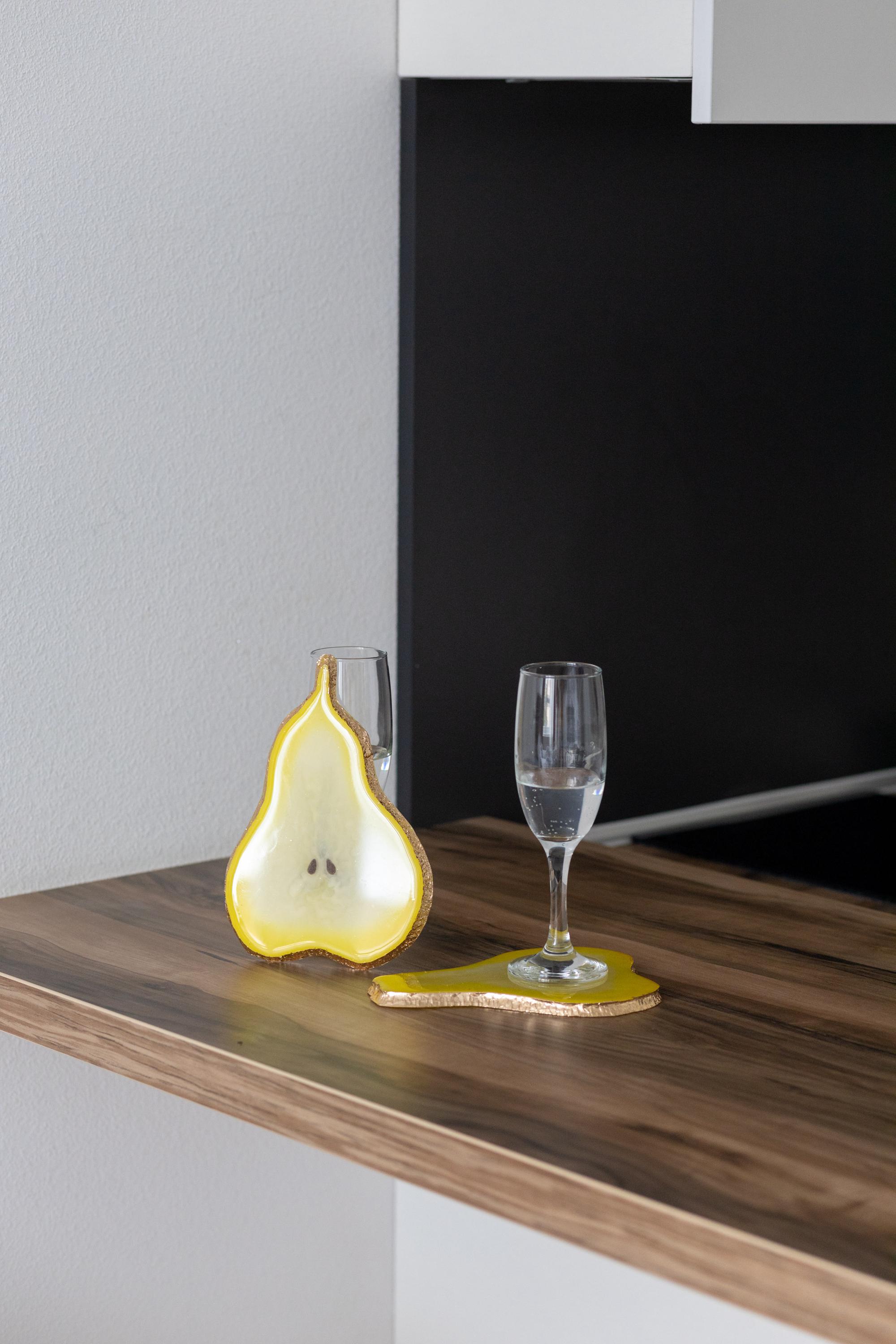 Yellow Resin Pear Coasters: Handmade Gold Glitter Trim Home Decor - Etsy