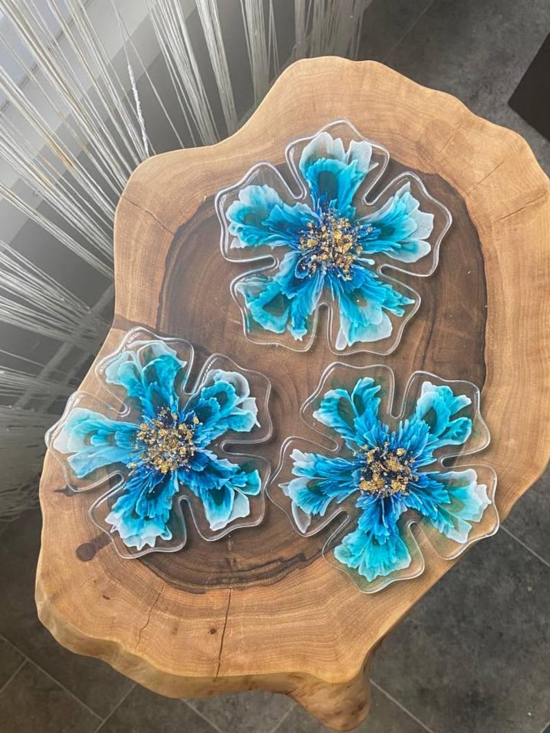 Handmade Resin Flower Coasters – 3D Epoxy Floral Coaster Set, Custom ...
