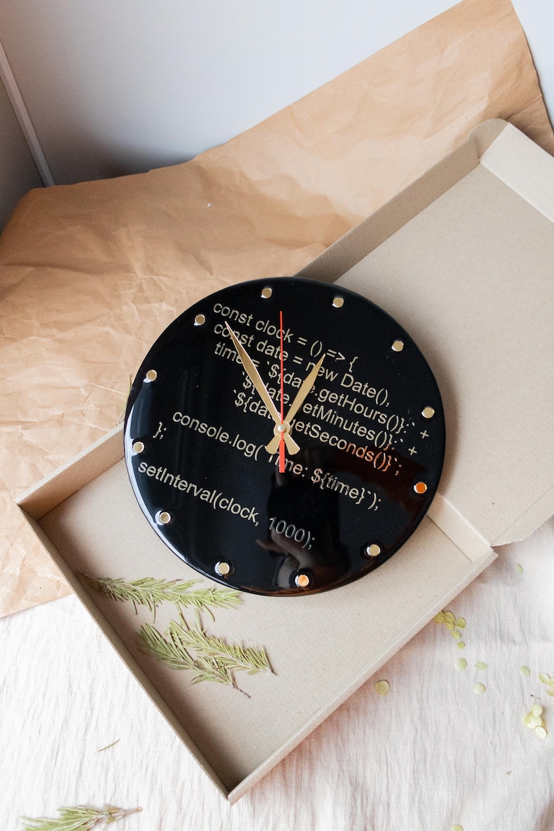 Programmer Gift - Black Resin Wall Clock With Javascript Code, Geeky ...
