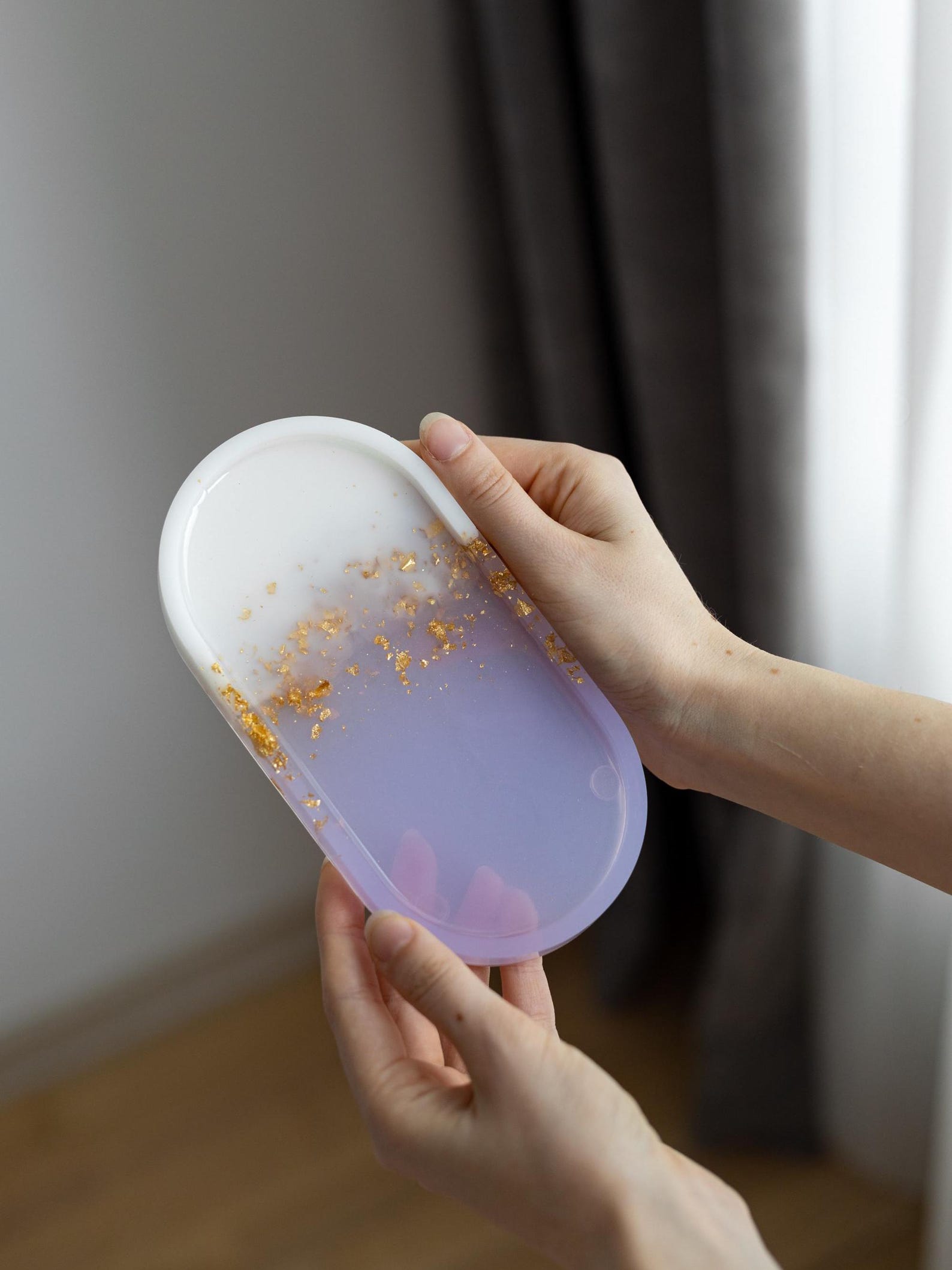 Resin Oval Trinket Tray: Handmade Epoxy Tray With Gold Leaf - Etsy