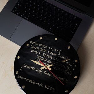 Programmer Gift - Black Resin Wall Clock With Javascript Code, Geeky Decor for Office or Home ...