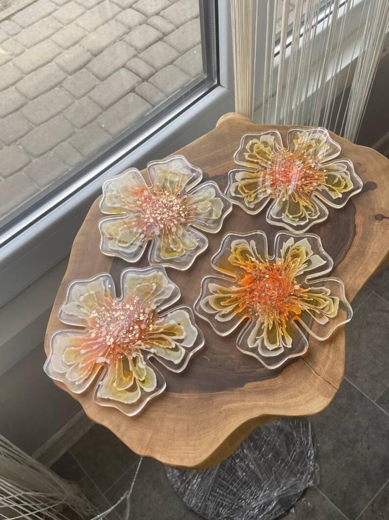 Handmade Resin Flower Coasters – 3D Epoxy Floral Coaster Set, Custom ...