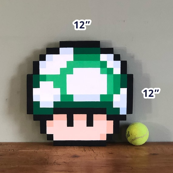 Hongo Mario Bit 1up Mario 8 Bit Mushroom / 1 Up Logo (Color Raised) By