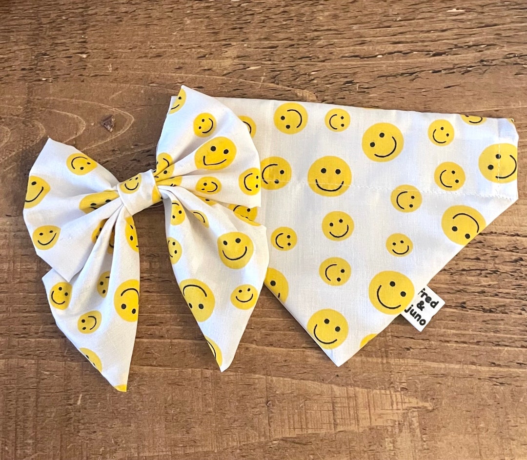 Fred & Juno Smiley Face Emoji Matching Dog Bandana Set, Handmade Sailor ...