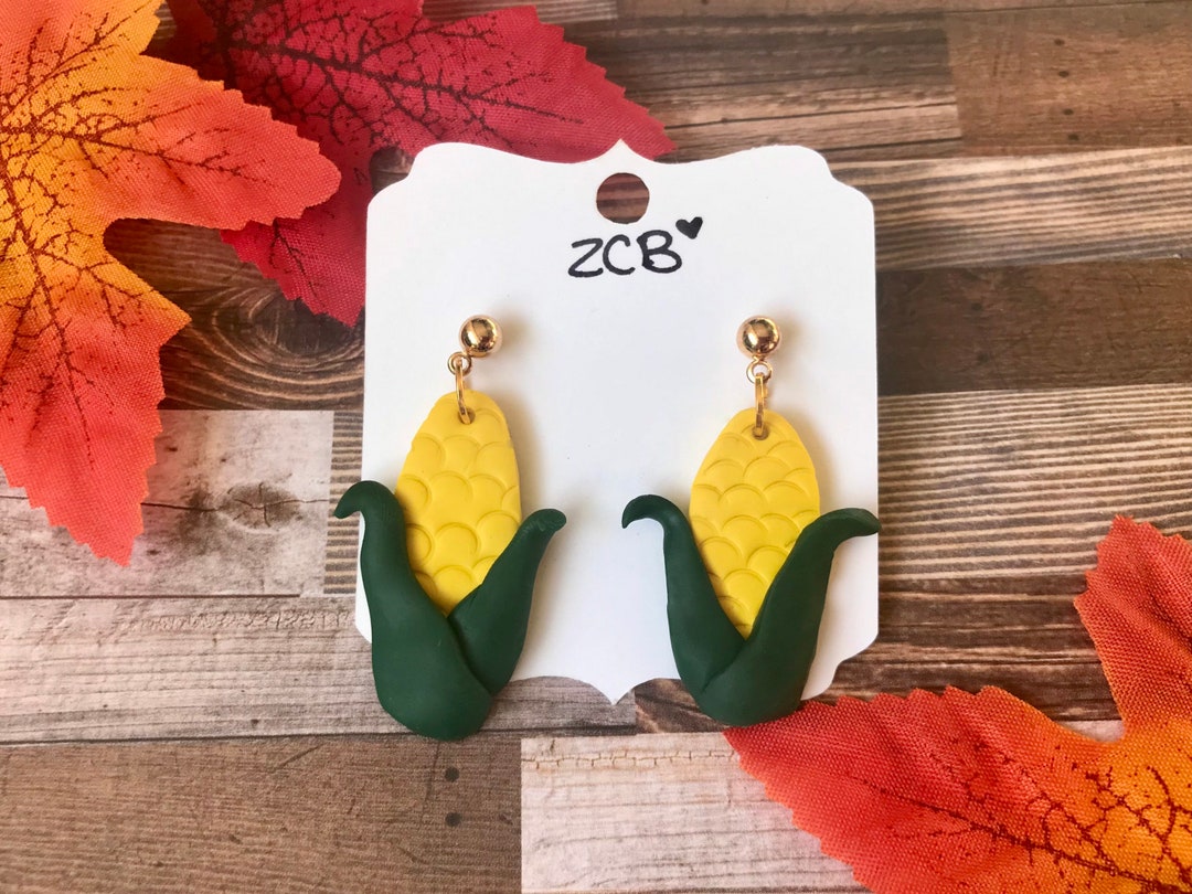 Clay Corn Earrings-it’s Corn-big Lump With Knobs-trendy Corn ...