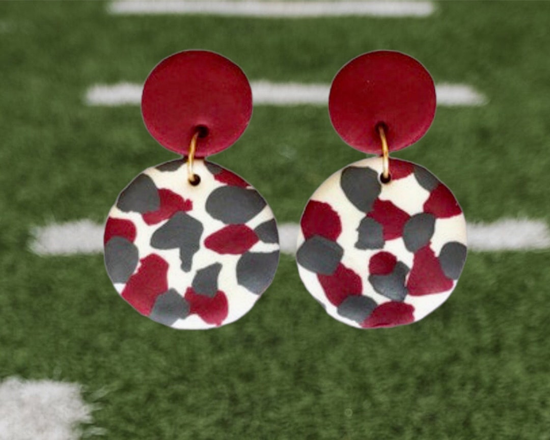 Red/crimson &grey Terrazzo Polymer Clay Earrings-alabama Crimson Tide ...