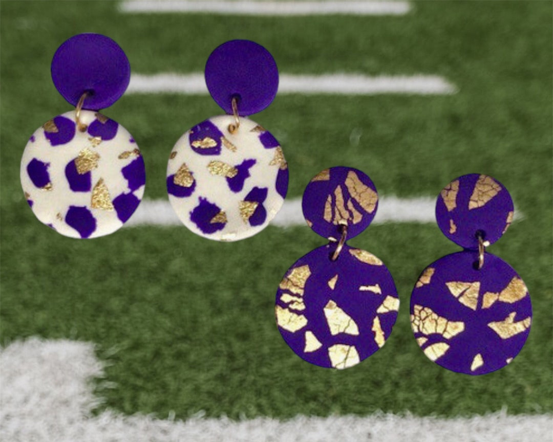 Purple & Gold Terrazzo Clay Earrings-lsu Earrings-lsu Football Game Day ...