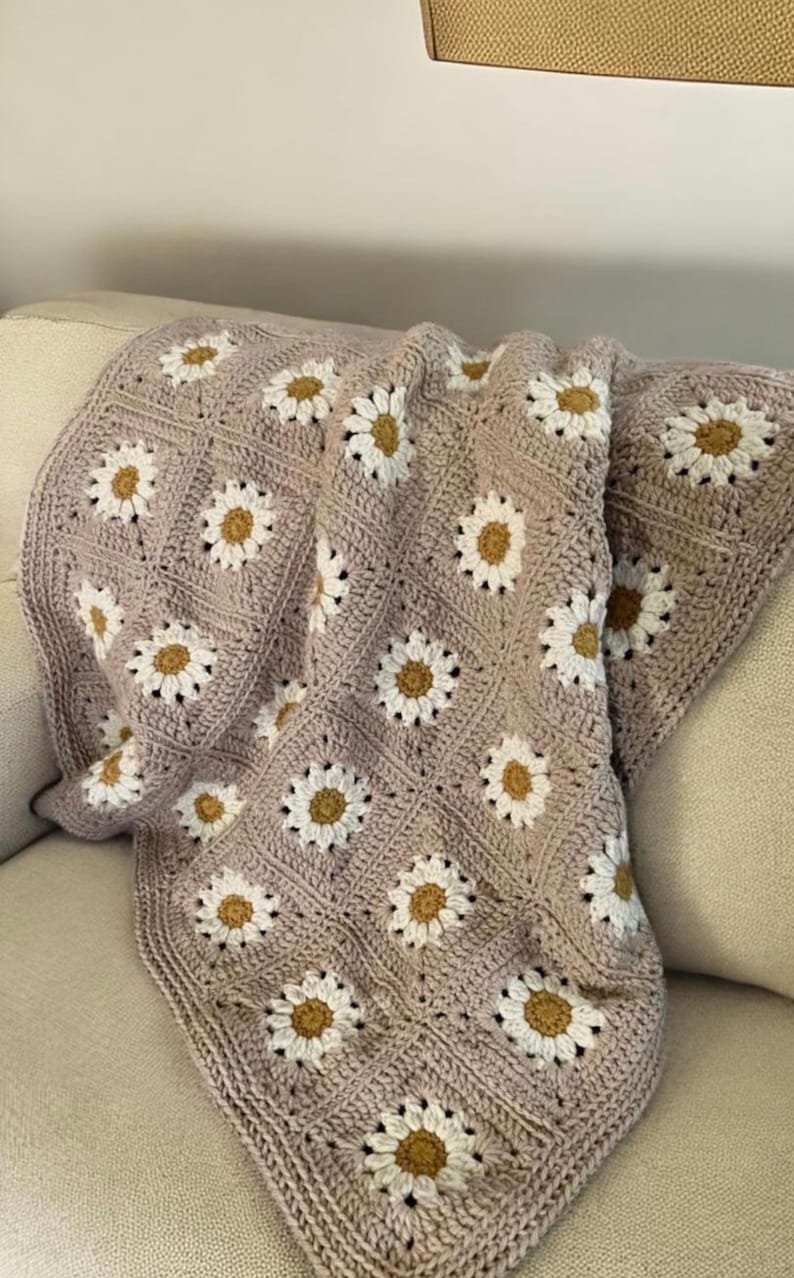 Handmade Crochet Blanket | Cozy Days Daisy Blanket | Crochet Blanket ...