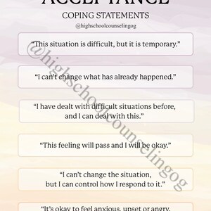 Acceptance Coping Statements Handout High School for School Counselors ...
