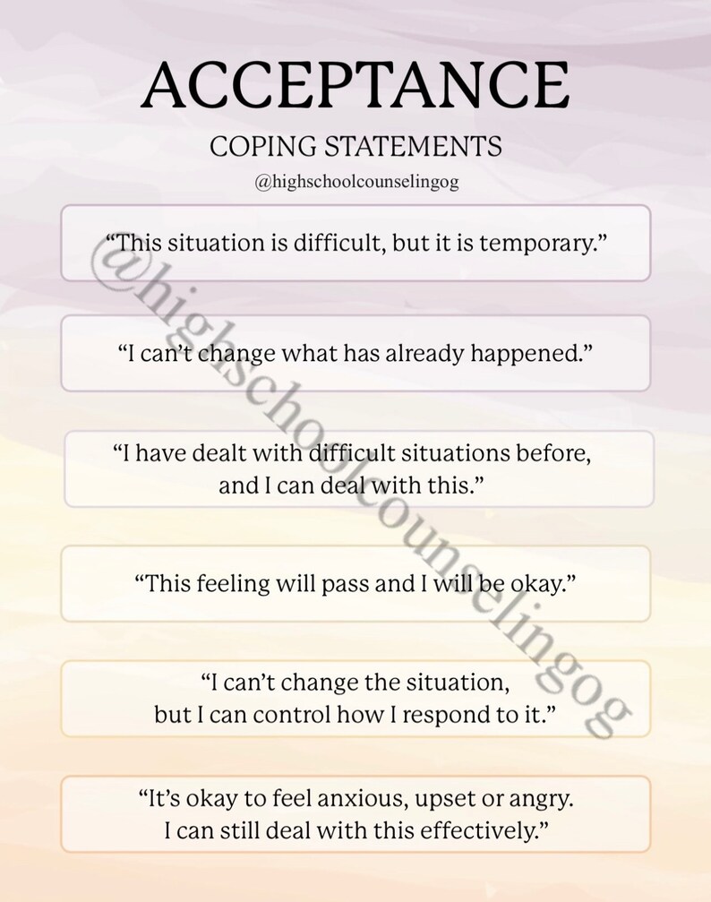 Acceptance Coping Statements Handout High School for School Counselors ...
