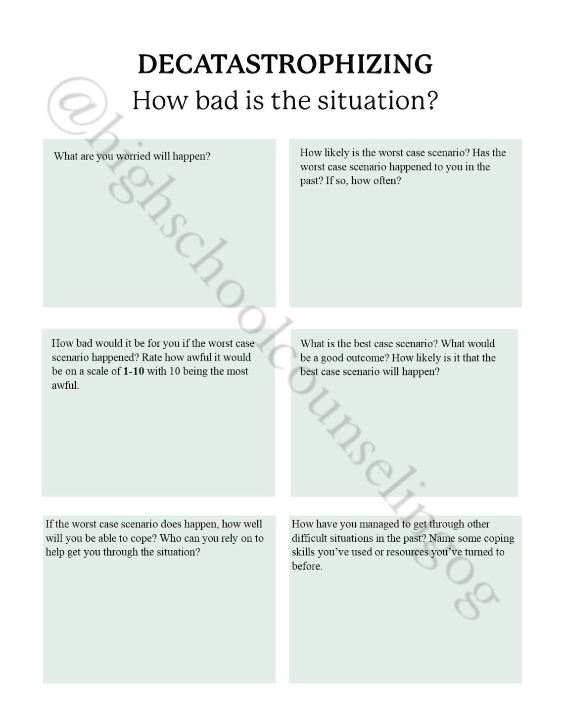 Unhelpful Thinking Errors Common With Anxiety Activity for High School ...