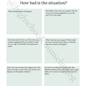 Unhelpful Thinking Errors Common With Anxiety Activity for High School ...