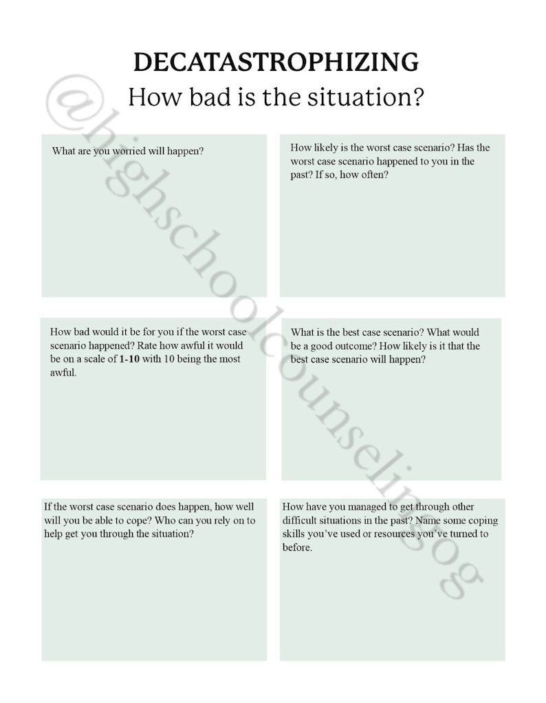 Unhelpful Thinking Errors Common With Anxiety Activity for High School ...